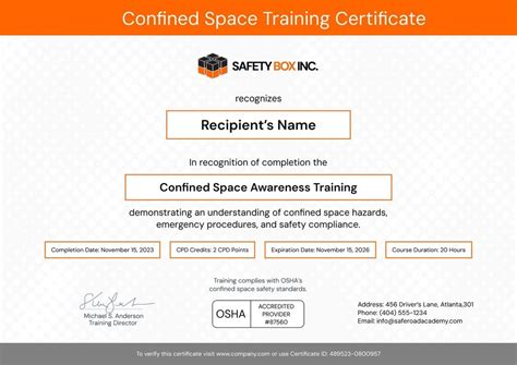 Concise And Professional Confined Space Training Certificate Template