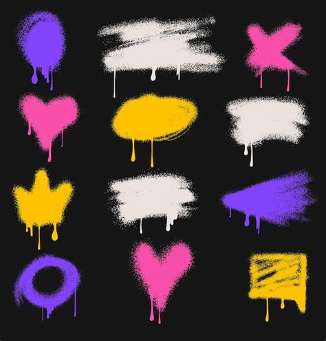 스프레이 페인트 추상 터 스트리트 아트 요소 세트 다채로운 대담하고 두꺼운 스트로크 컬렉션 프리미엄 벡터