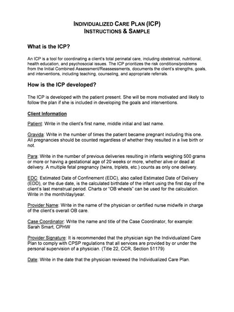 Fillable Online Publichealth Lacounty Individualized Care Plan Icp Fax