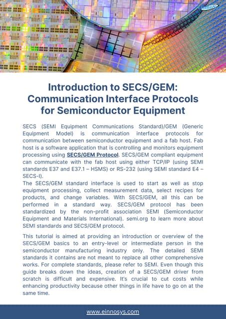 Introduction To Secsgem Communication Interface Protocols For Semiconductor Equipmentpdf