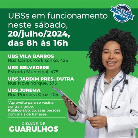 Quatro Ubs De Guarulhos Estarão Em Funcionamento No Sábado Guarulhos