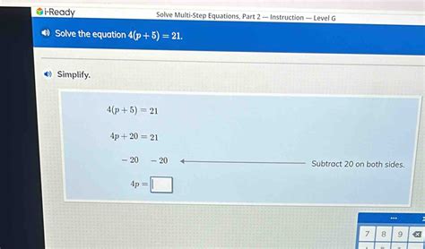 Solved i Ready Solve Multi Step Equations Part Instruction Level G ⑷ Solve the equation