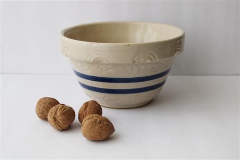 Old Wide Blue Band Stoneware Pottery Mixing Bowl Vintage Usa Pottery