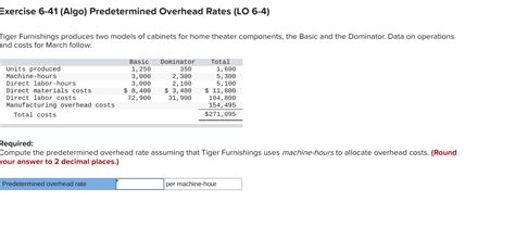 solved xercise 6 41 algo predetermined overhead rates lo