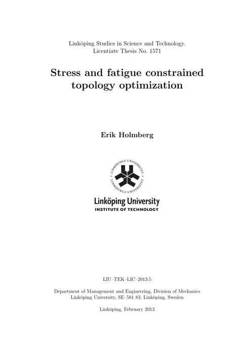 Pdf Stress And Fatigue Constrained Topology Optimization