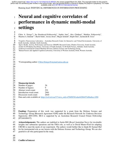Pdf Neural And Cognitive Correlates Of Performance In Dynamic Multi Modal Settings