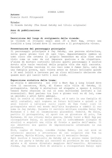 Scheda Analisi Del Film Il Grande Gatsby Docsity