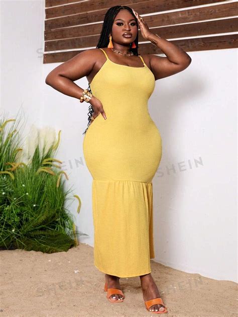 Shein Slayr Plus Size Elegant Vacation Style Solid Textured Fabric Maxi