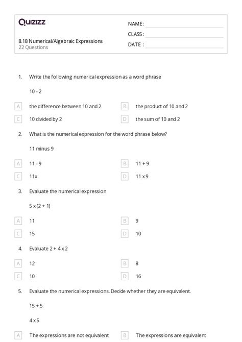 Expressions And Equations 6th Grade Worksheets Library