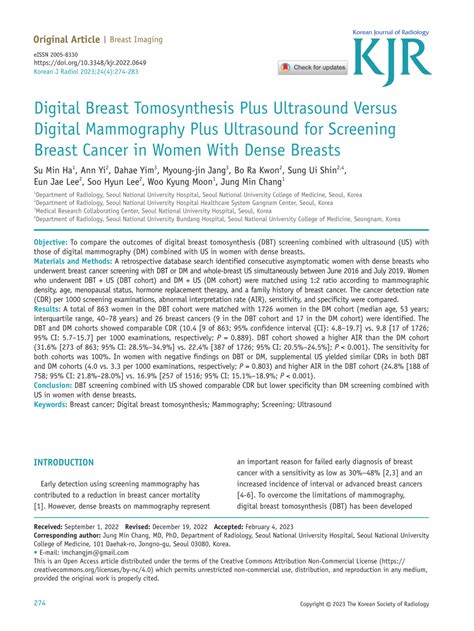 Pdf Digital Breast Tomosynthesis Plus Ultrasound Versus Digital Mammography Plus Ultrasound