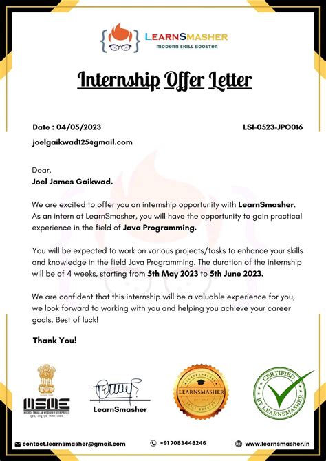 Joel Gaikwad On Linkedin Javaprogramming Learnsmasher Internship