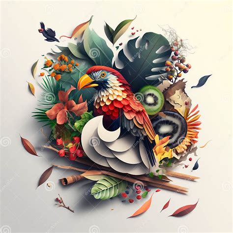 Parrot On Tropical Leaves Background Stock Illustration Illustration