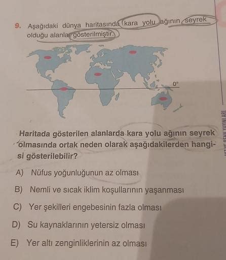 9 Aşağıdaki Dünya Haritasında Kara Yolu Ağının Sey Coğrafya Kunduz