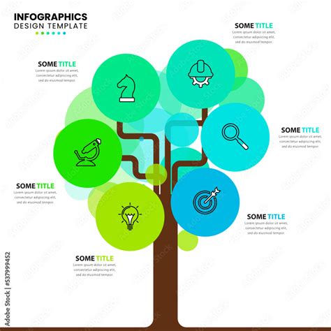 Infographic Template Tree With Six Circles And Icons Stock Vector Adobe Stock