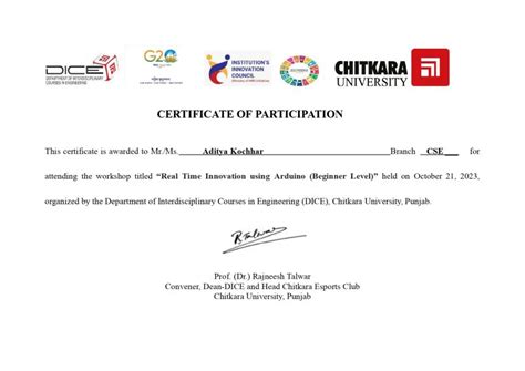 Arduino Innovation Chitkarauniversity Certification Engineering Aditya Kochhar