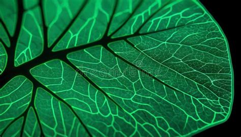 Green Leaf Under A Microscope A Large Leaf Close Up With Veins Stock