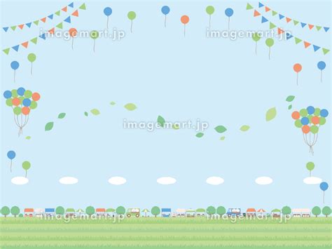 シンプルな初夏のフリーマーケットの背景イラスト 空が広がる遠景バージョン [155787655] イメージマート
