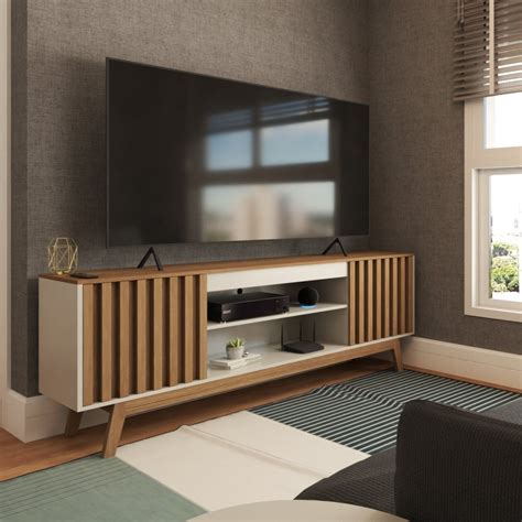 Rack Para Tv Até 60 Polegadas Ripado Seattle Retrô 2 Portas 1 Prateleira Off Whitefreijó