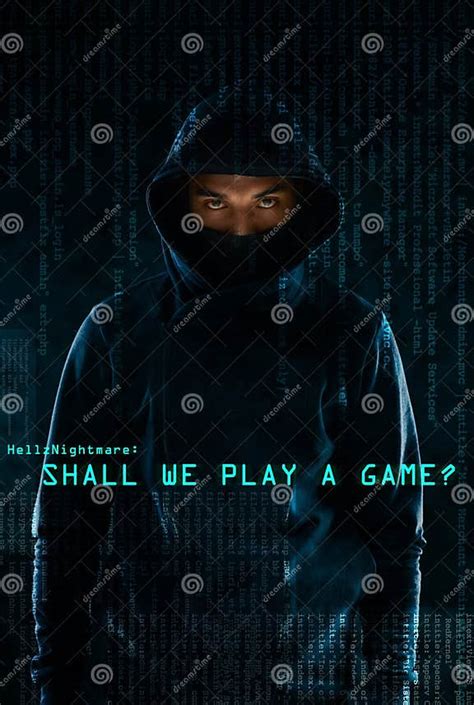 Overlay Crime And Portrait Of Hacker In Hoodie On Dark Or Black Background With Code Fraud And
