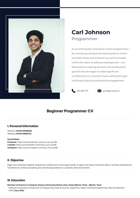 Free Beginner Programmer Cv Template To Edit Online