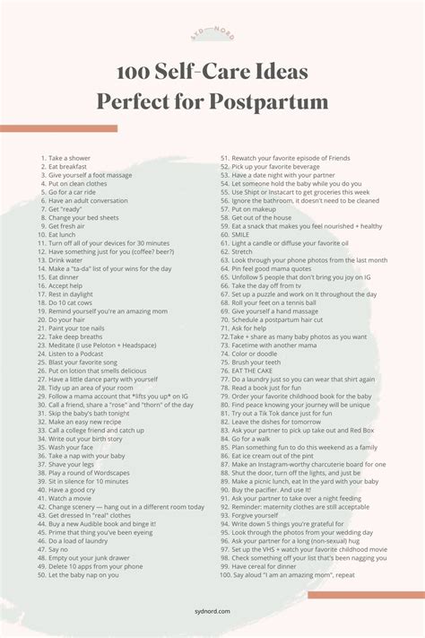 100 Self Care Ideas For Postpartum Mamá Posparto Bebe