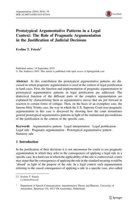 Pdf Prototypical Argumentative Patterns In A Legal Context The Role Of Pragmatic