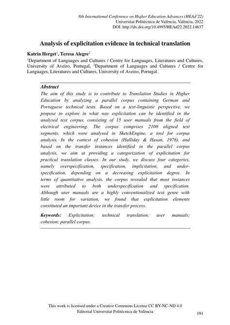 Pdf Analysis Of Explicitation Evidence In Technical Translation