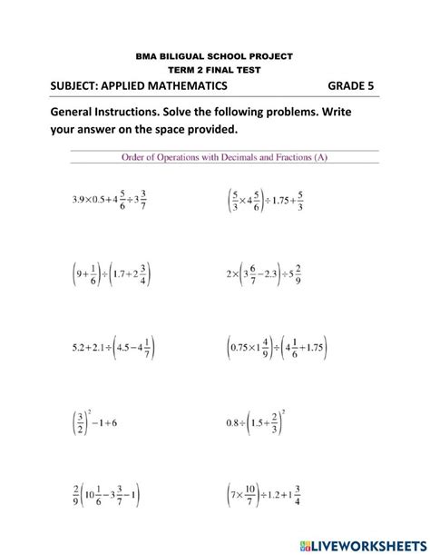 Applied Math 5 Online Exercise For Live Worksheets
