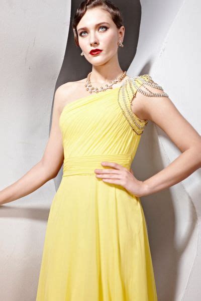 Vestido Amarelo Ombro Só Detalhe em Strass Ref 56852 La Goddiva