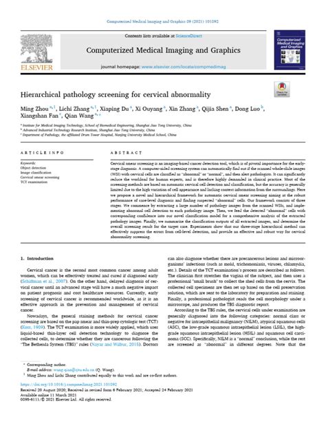 Hierarchical Pathology Screening For Cervical Abnormality Pdf