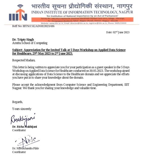 Got The Opportunity To Lecture At Iiiit Nagpur Dr Tripty Singh