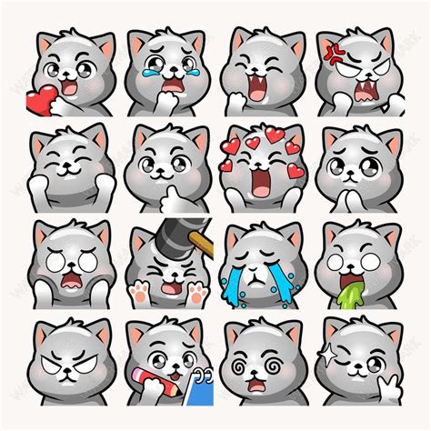 Gray Cat Emotes X 46 For Twitch And Discord Emote Grey Cat Twitch Emote