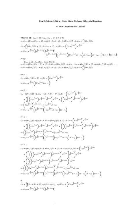 Pdf Exactly Solving Arbitrary Order Linear Ordinary Differential Equations