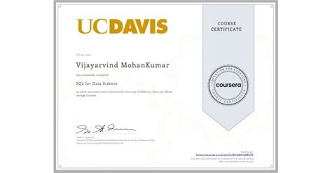 Vijayarvind Mohan Kumar On Linkedin Completion Certificate For Sql For
