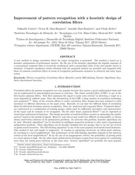 Pdf Improvement Of Pattern Recognition With A Heuristic Design Of Correlation Filters