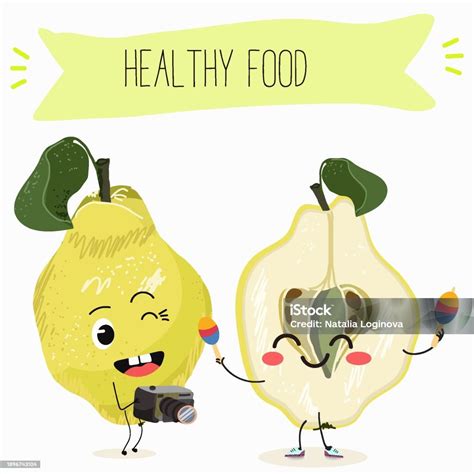 모과 과일은 다양한 포즈와 활동을 가진 귀엽고 재미있고 쾌활한 캐릭터입니다 천연 비타민 항산화 해독 식품 컬렉션 편평한 벡터 그림 재미 있는 과일 유기농 식품 가정 주방에