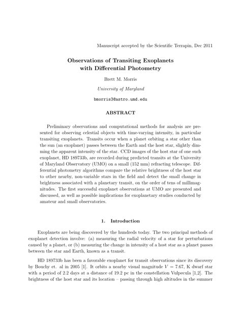 Pdf Observations Of Transiting Exoplanets With Differential Photometry
