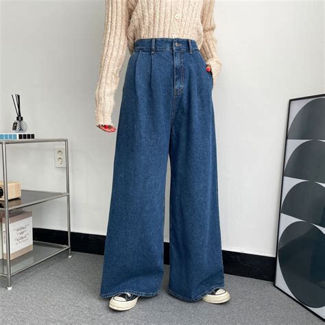 에이제로핏 모스 핀턱 와이드 청바지 와이드데님 팬츠 통청바지 오버핏 진청 연청 2colors 위시버킷