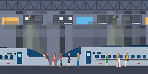 현대고속열차는 기차역에 정차했고 사람들은 플랫폼에 서서 걷고 있었다 기차에 대한 스톡 벡터 아트 및 기타 이미지 기차 역 벡터 Istock
