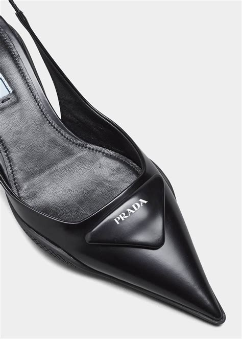 Prada Triangle Logo Kitten Heel Slingback Pumps Bergdorf Goodman