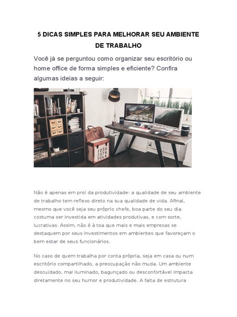 5 Dicas Simples Para Melhorar Seu Ambiente De Trabalho Fatores