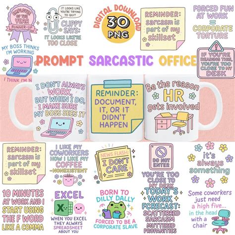 Funny Sarcastic Office Clipart Png Bundle Work Humor Decor Instant