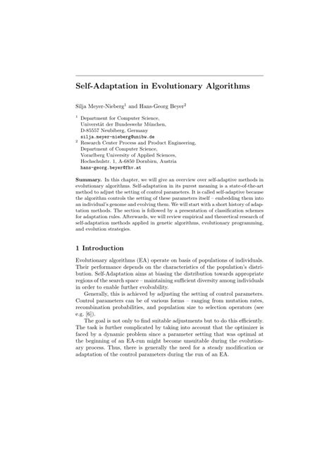 Pdf Self Adaptation In Evolutionary Algorithms