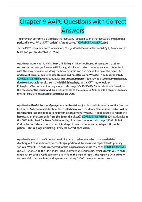 Chapter AAPC Questions With Correct Answers AAPC Stuvia US