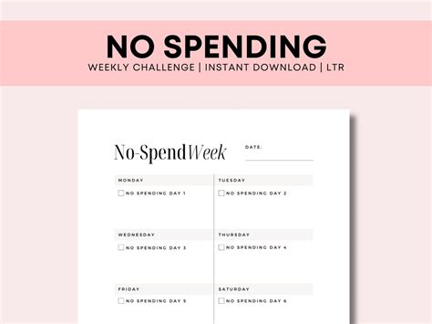 Weekly No Spending Challenge Money Savings Challenge Instant