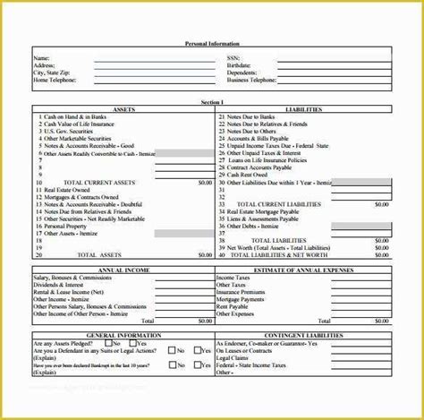 Sba Personal Financial Statement Fillable Form Printable Forms Free