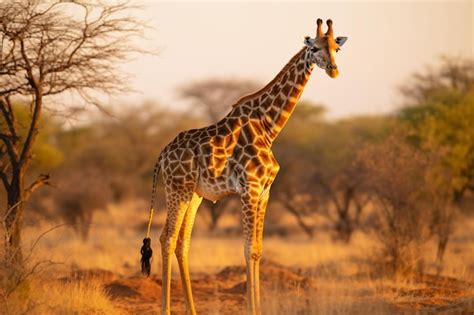 Premium Ai Image A Giraffe Standing In A Field With Trees In The