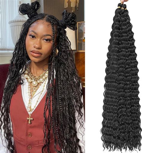 Flyteng 28 Inch Ocean Wave Crochet Hair Black 8 Packs Wavy