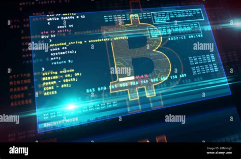 Bitcoin Mining On Computer Screen Digital Crypto Currency Cyber Money And Digital Banking