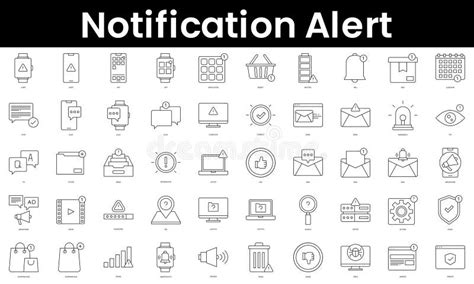 Set Of Outline Notification Alert Icons Minimalist Thin Linear Web Icon Set Stock Vector